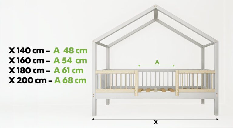 LEA BIS drewniane łóżko parterowe z szufladą na pościel i barierkami ...